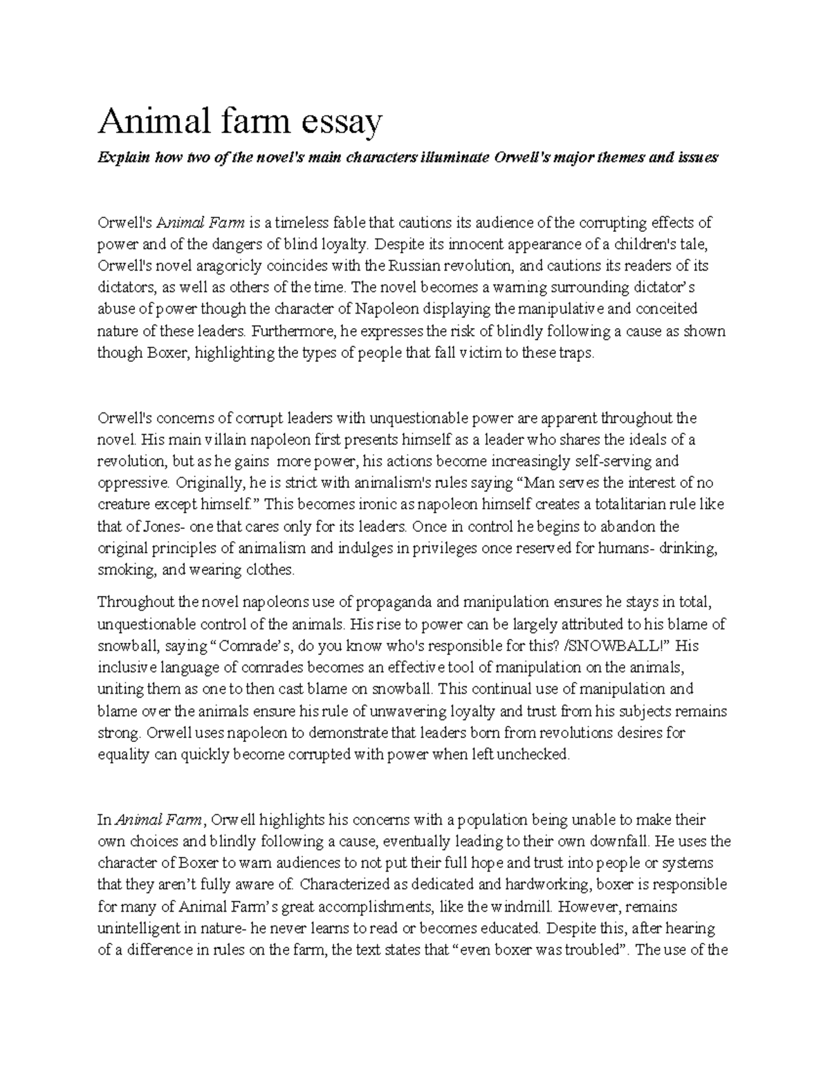 Animal farm essay - Animal farm essay Explain how two of the novel's ...