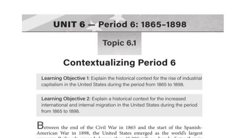 Amsco Topic 6: Contextualizing Industrial Capitalism (1865-1898) - Studocu