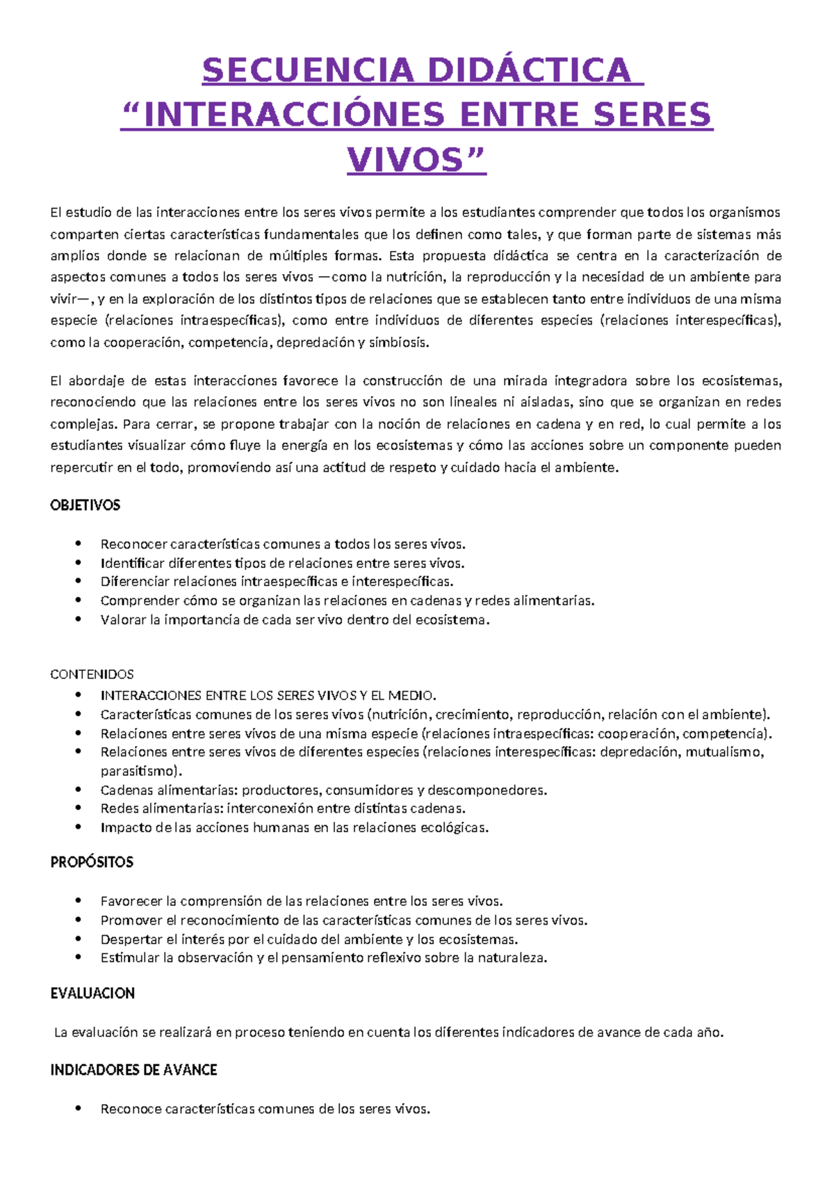 Secuencia Didáctica 6TO: Interacciones entre Seres Vivos 2025 - Studocu