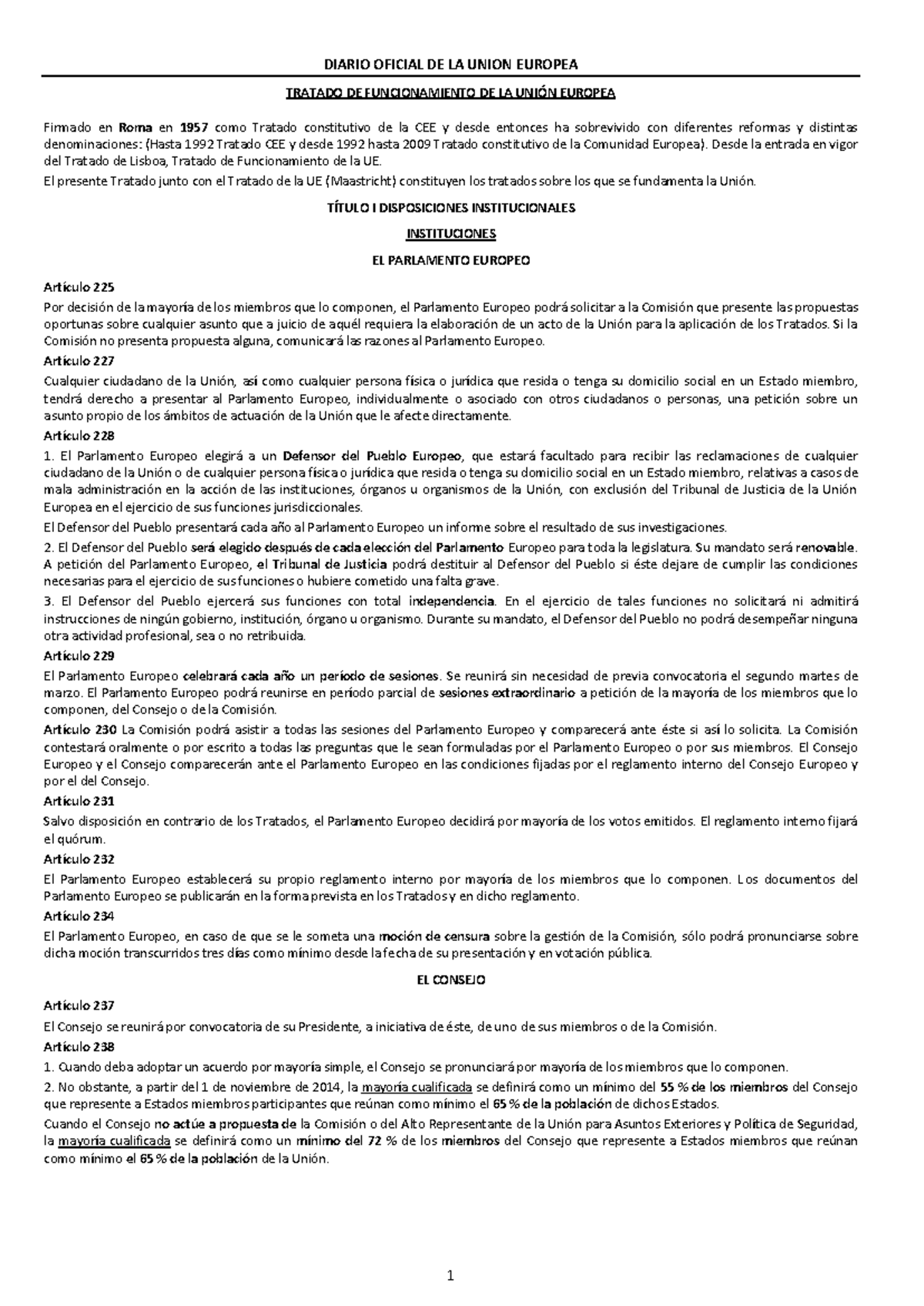 Tratado de Funcionamiento de la Unión Europea - Resumen y Análisis ...