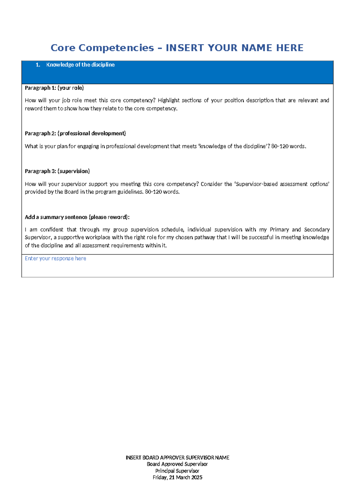 Core Competencies Template - Core Competencies – INSERT YOUR NAME HERE ...