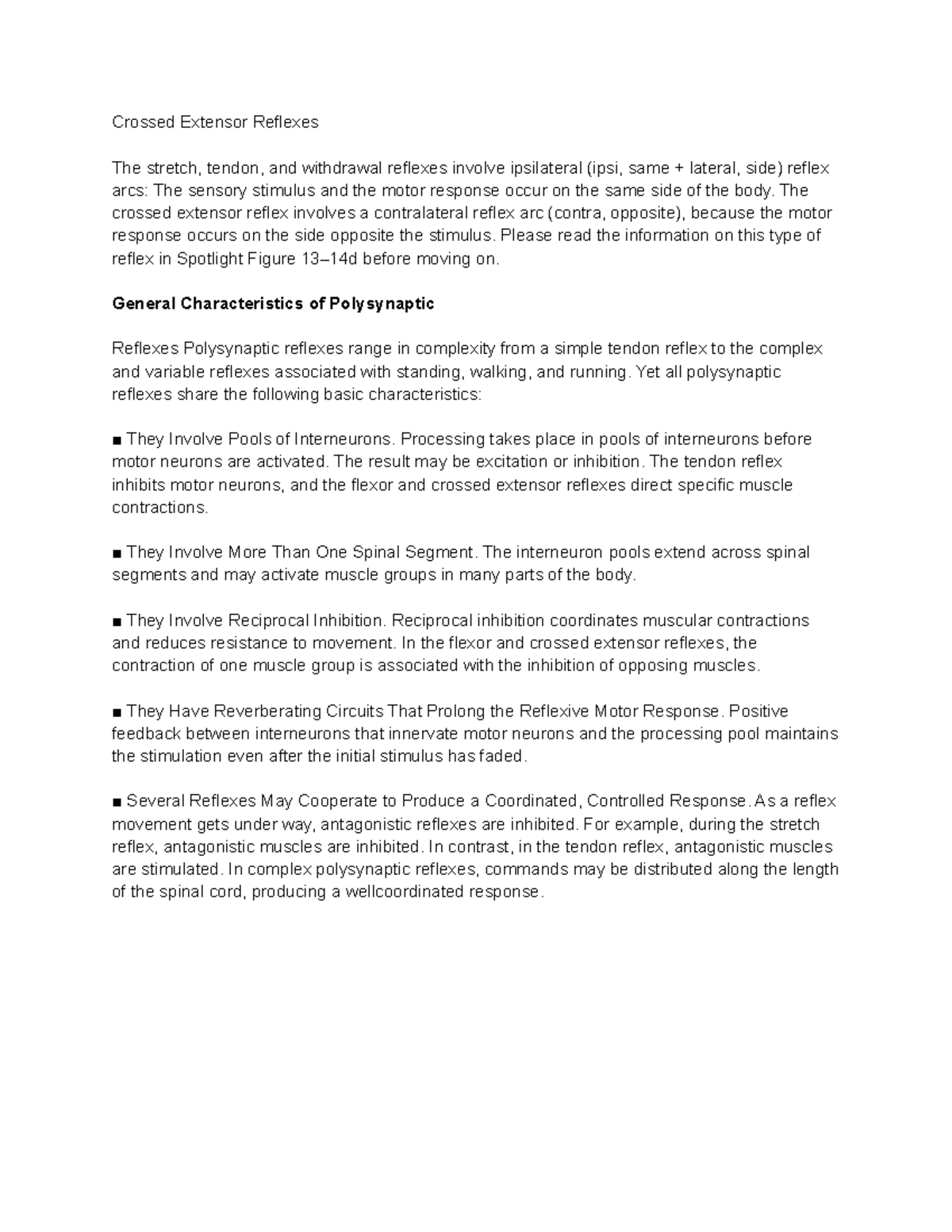 Crossed Extensor Reflexes - The crossed extensor reflex involves a ...