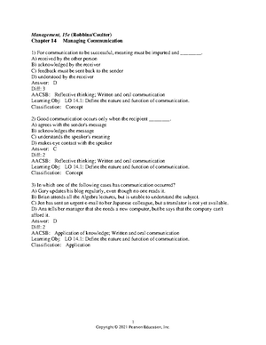 Management Chapter 11 Question Bank - 1 Management, 15e (Robbins ...