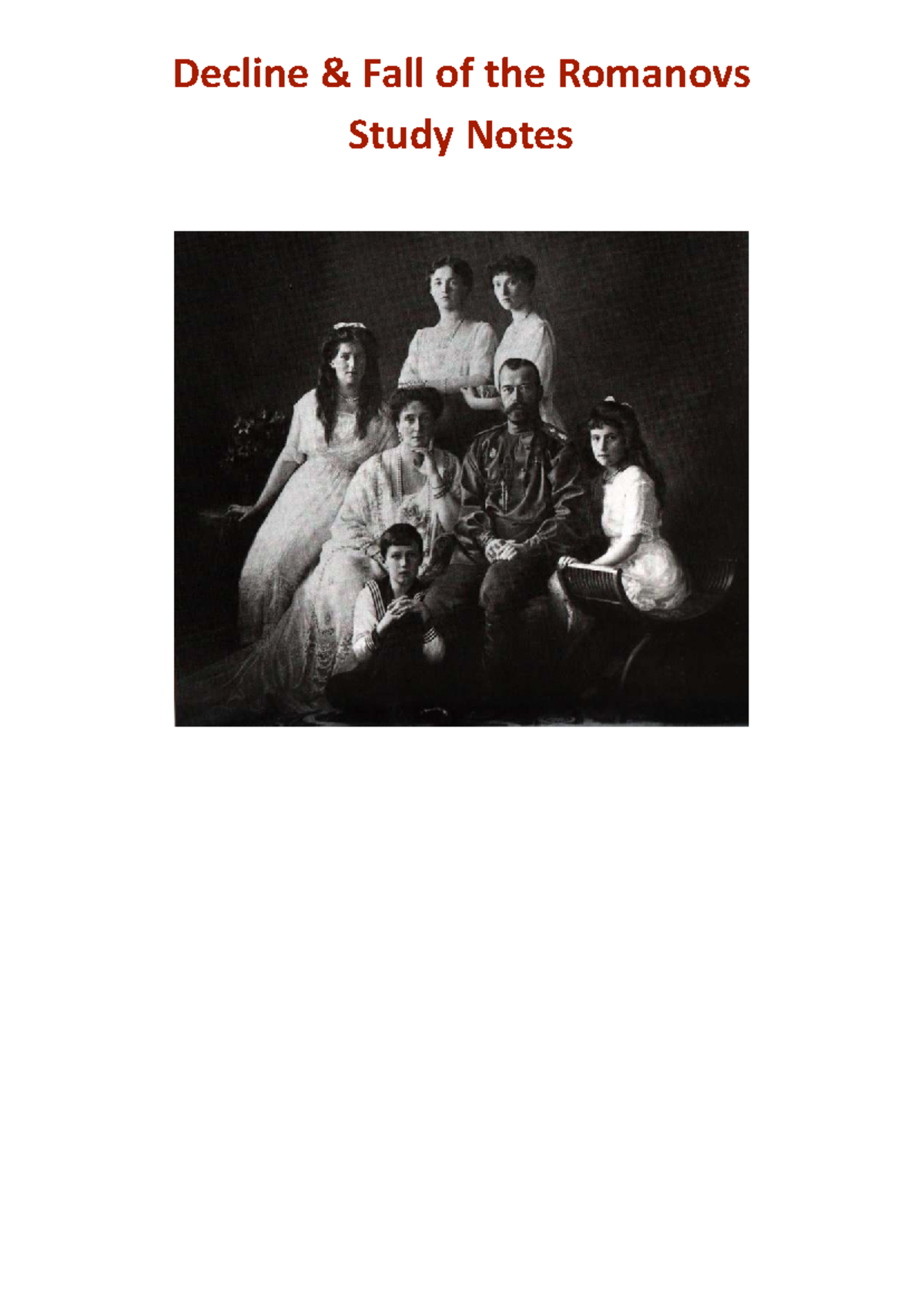 Decline & Fall of the Romanovs: Year 11 Modern History Notes - Studocu