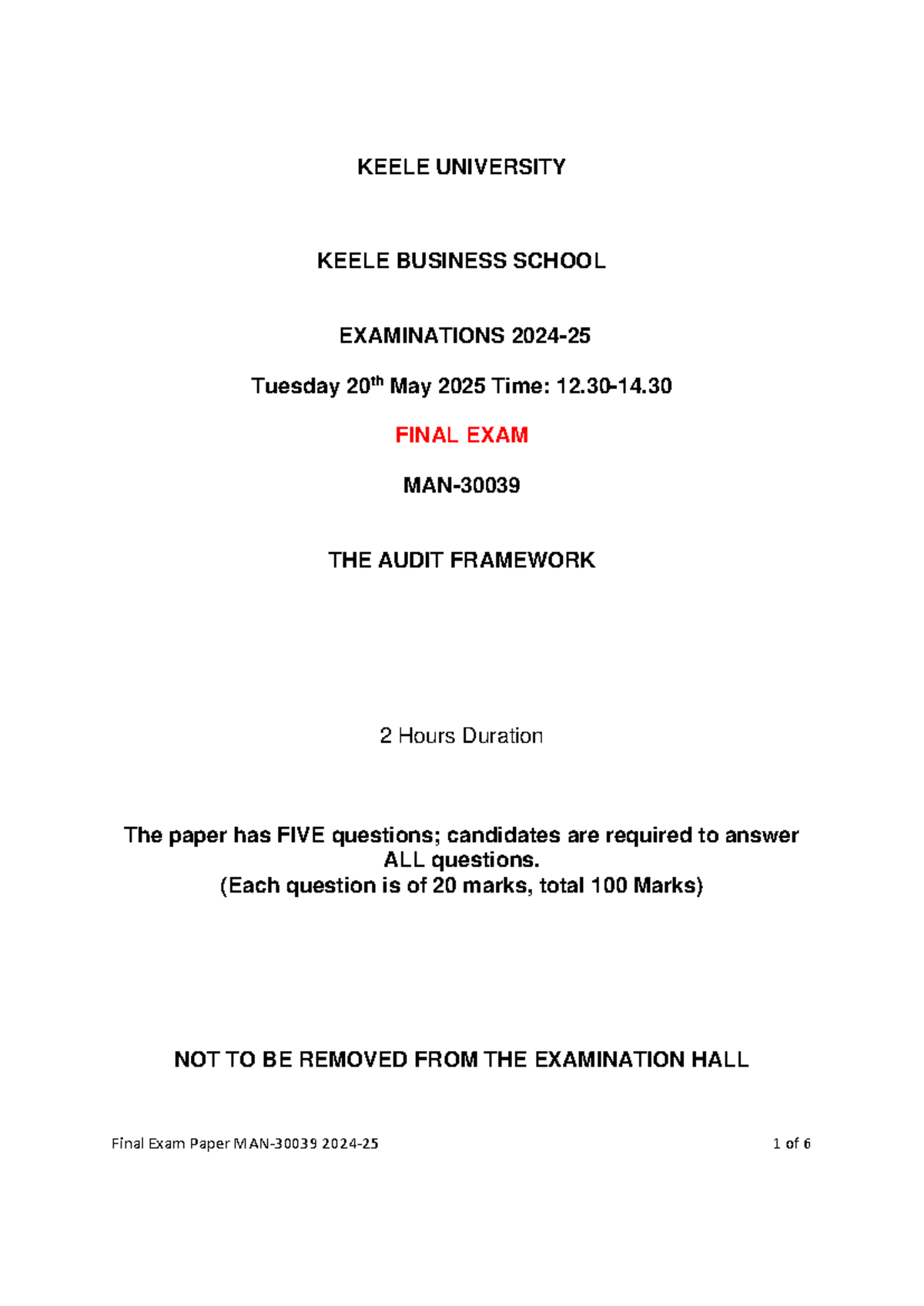 Final Exam Paper MAN-30039 2024-25 - Studocu