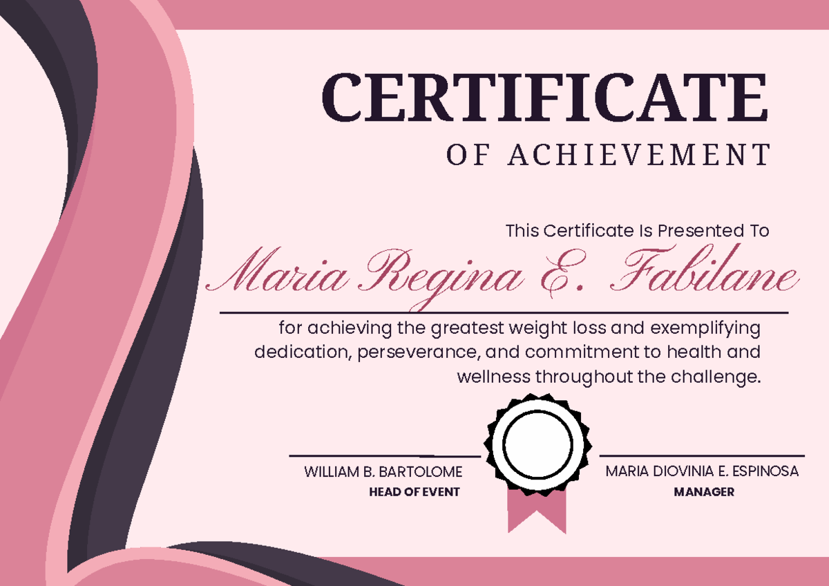 Pink Simple Achievement Certificate - English - This Certificate Is ...