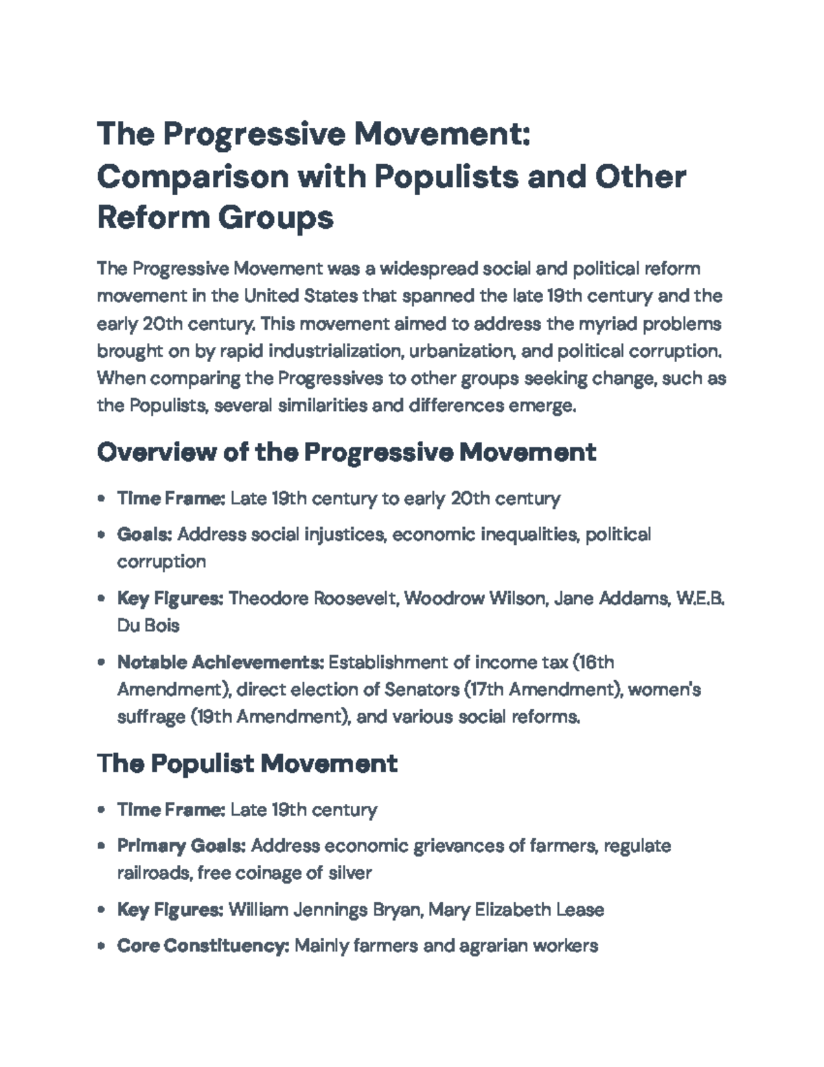 The Progressive Movement: Key Comparisons with Populists and Reforms ...