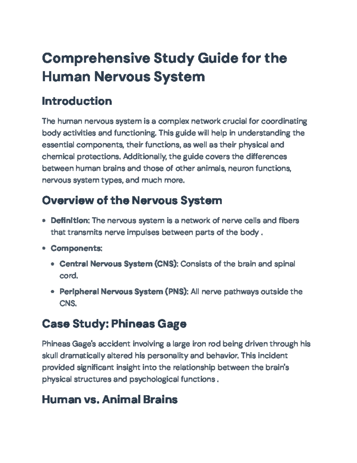 Comprehensive Study Guide: Human Nervous System Overview ...