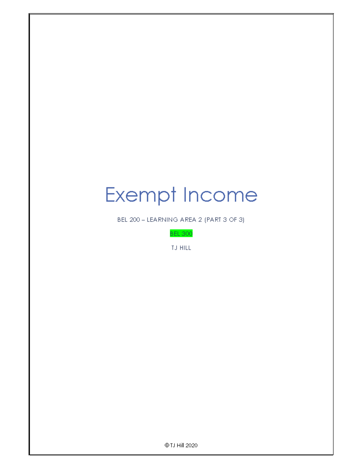 BEL 200 & 300 - Exempt Income Overview and Key Sections 2020 - Studocu