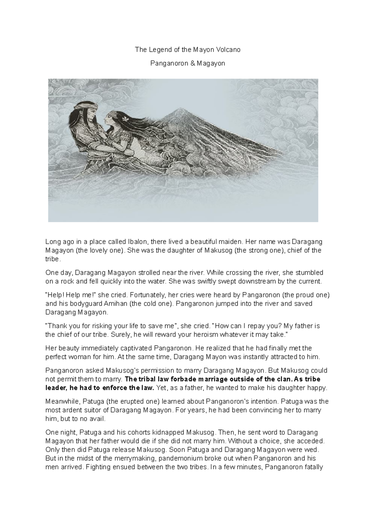 Region 5: The Legend of Mayon Volcano – A Love Story of Magayon - Studocu