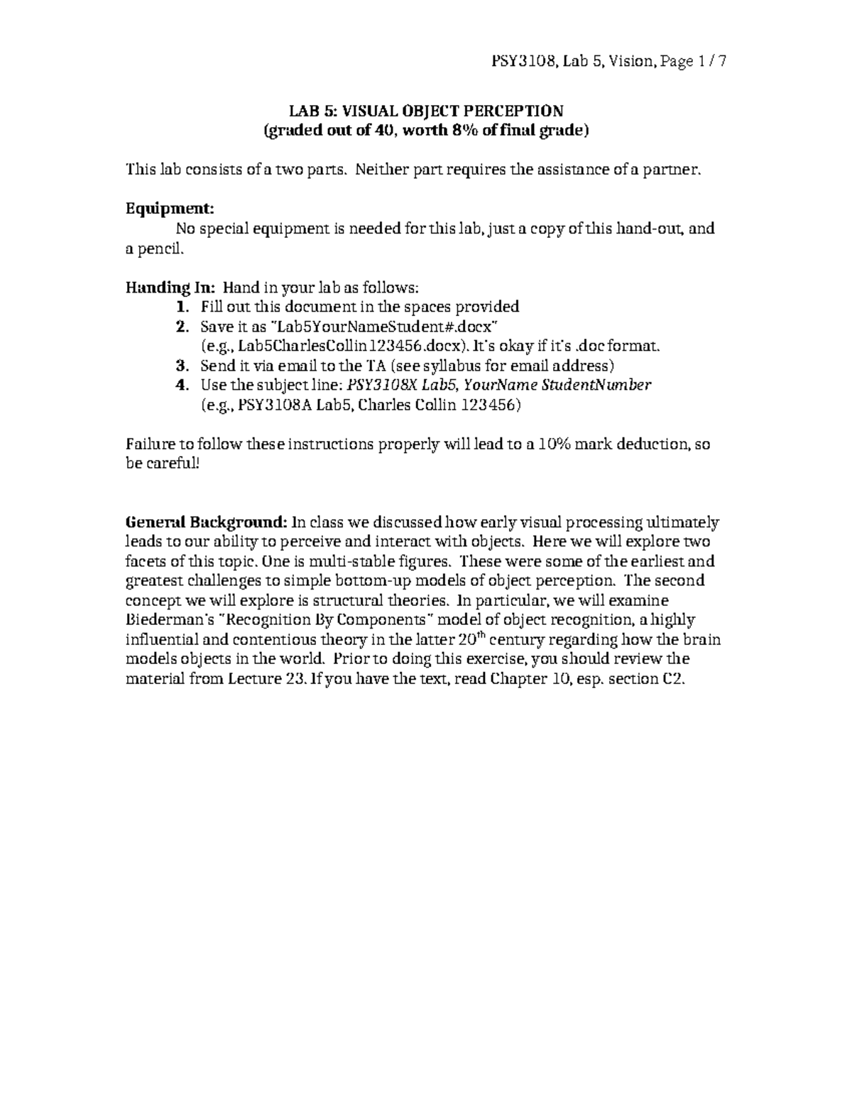 PSY3108 Lab 5: Visual Object Perception and Recognition - Studocu