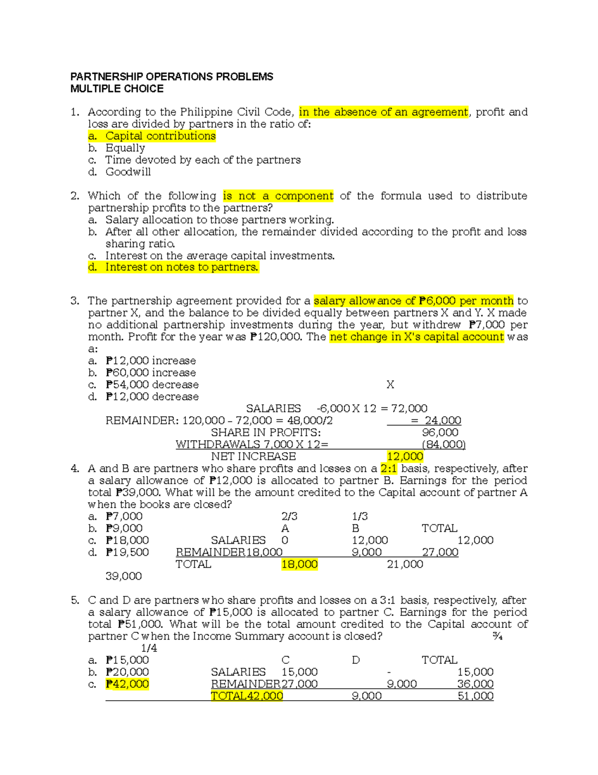 Exercise 2: Partnership Operations Solutions CFAS with Answers - Studocu