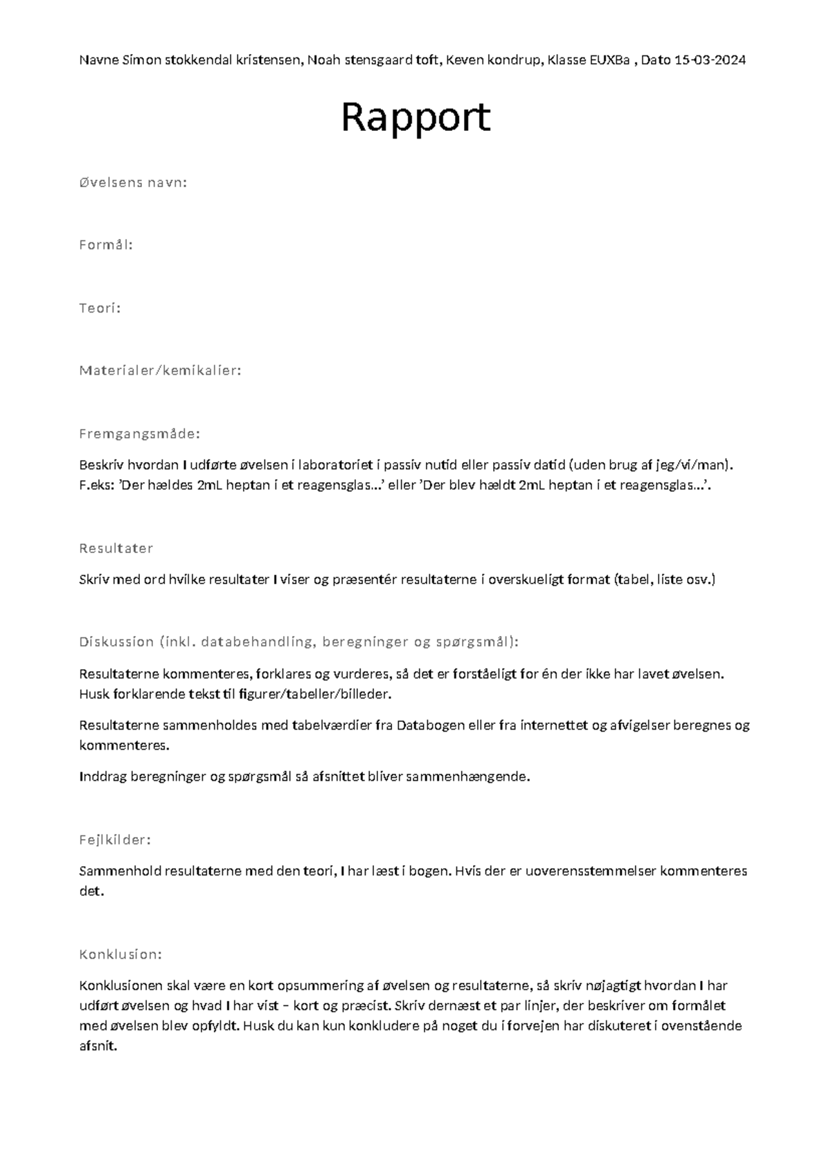 EUXBa Rapport: Laboratorieøvelse og Resultater - Studocu