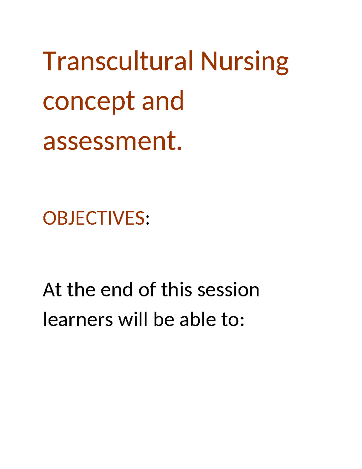 Transcultural Nursing Chapter Notes: Concepts & Assessments - Studocu