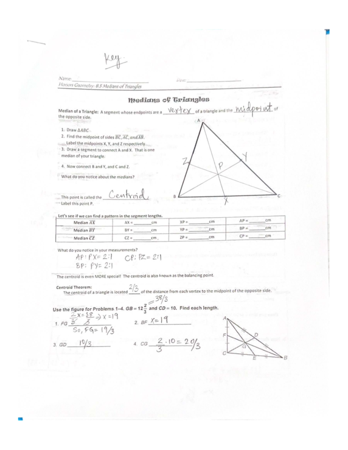 Medians and Centroid in Honors Geometry: 8.3 Study Guide - Studocu
