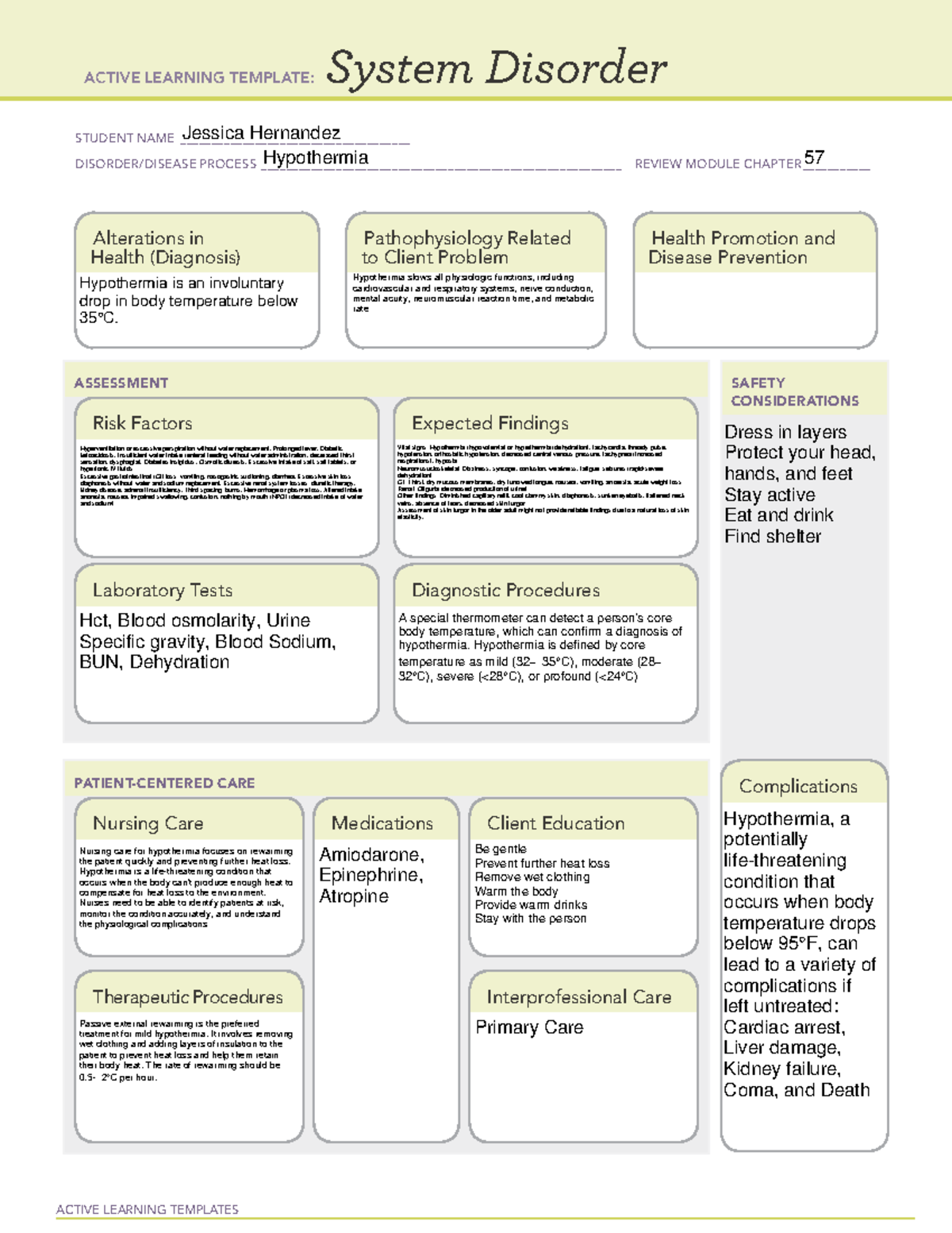 Active Learning Template: Hypothermia Assessment & Care Review Module ...
