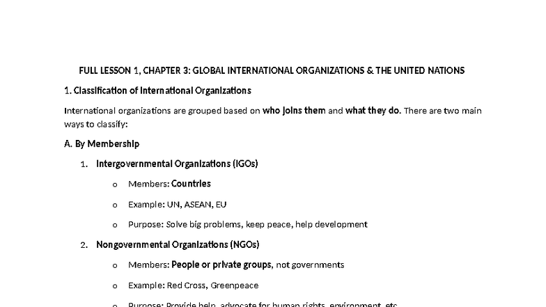 FULL LESSON 1: CHAPTER 3 - GLOBAL INTERNATIONAL ORGANIZATIONS (UN ...