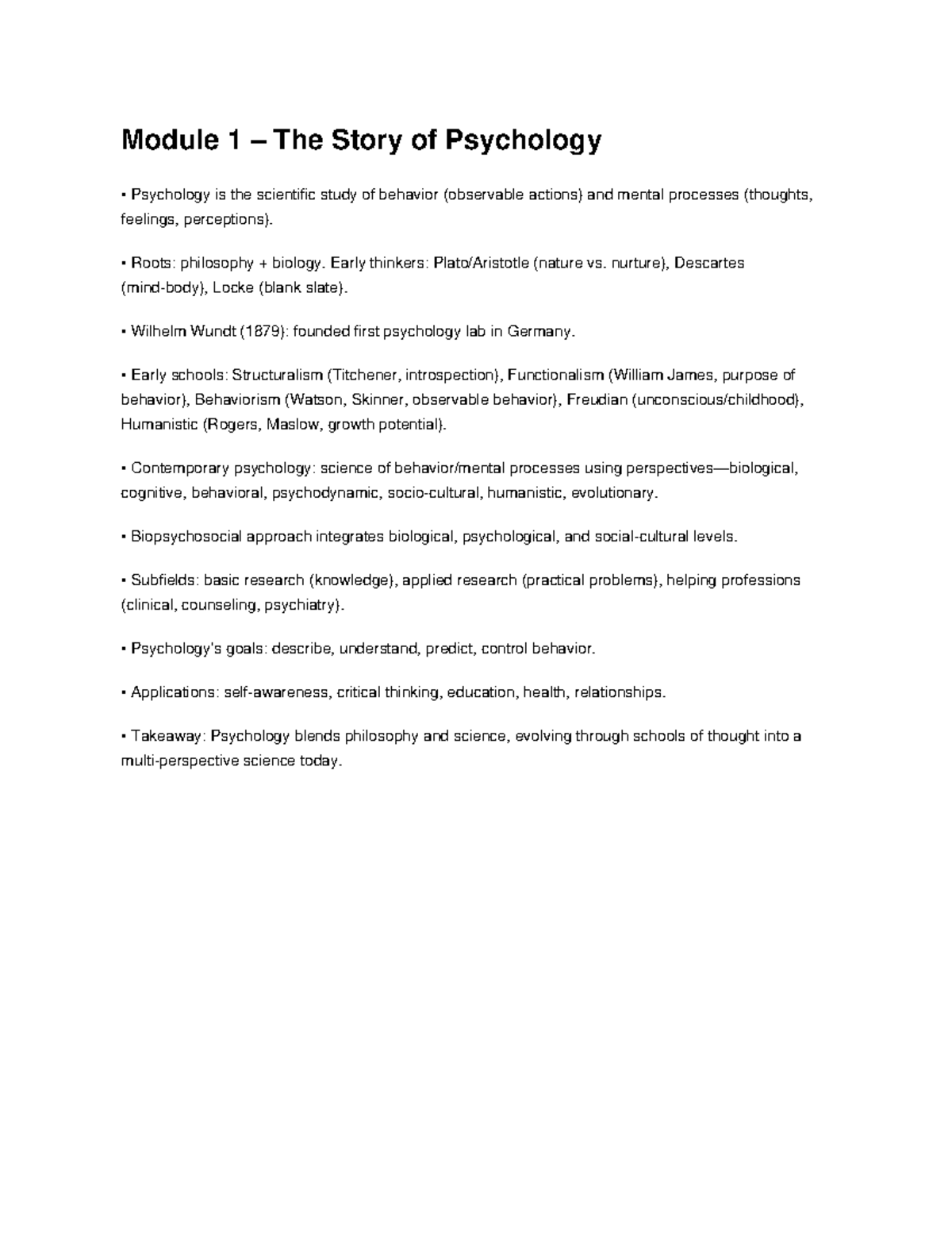 Psychology Notes: Comprehensive Overview of Key Modules - Studocu