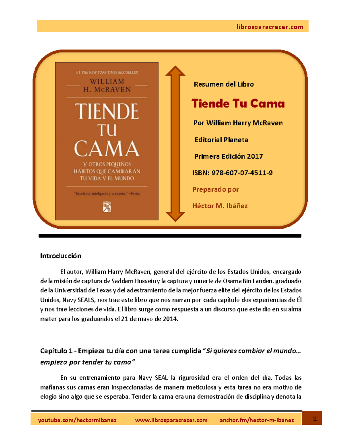 Resumen Libro Tiende Tu Cama - IntroducciÛn El autor, William Harry ...