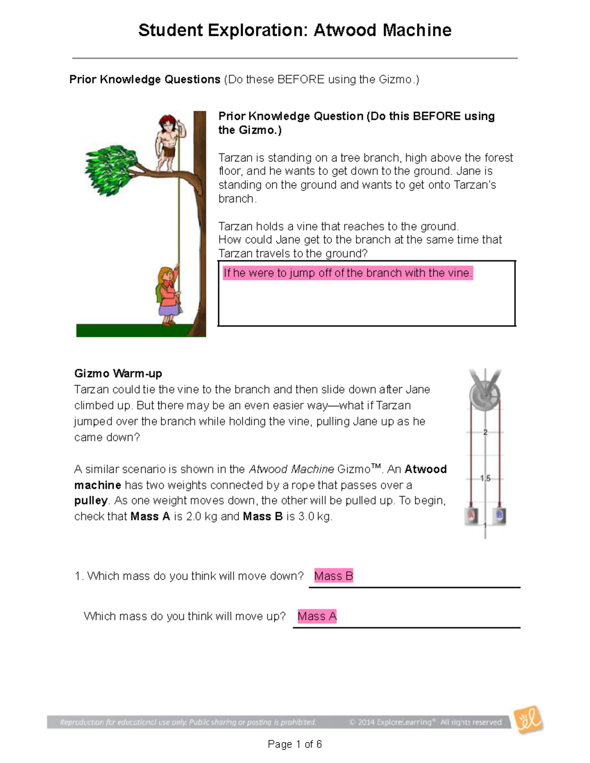 Student Exploration Atwood Machine - Prior Knowledge Questions (Do ...