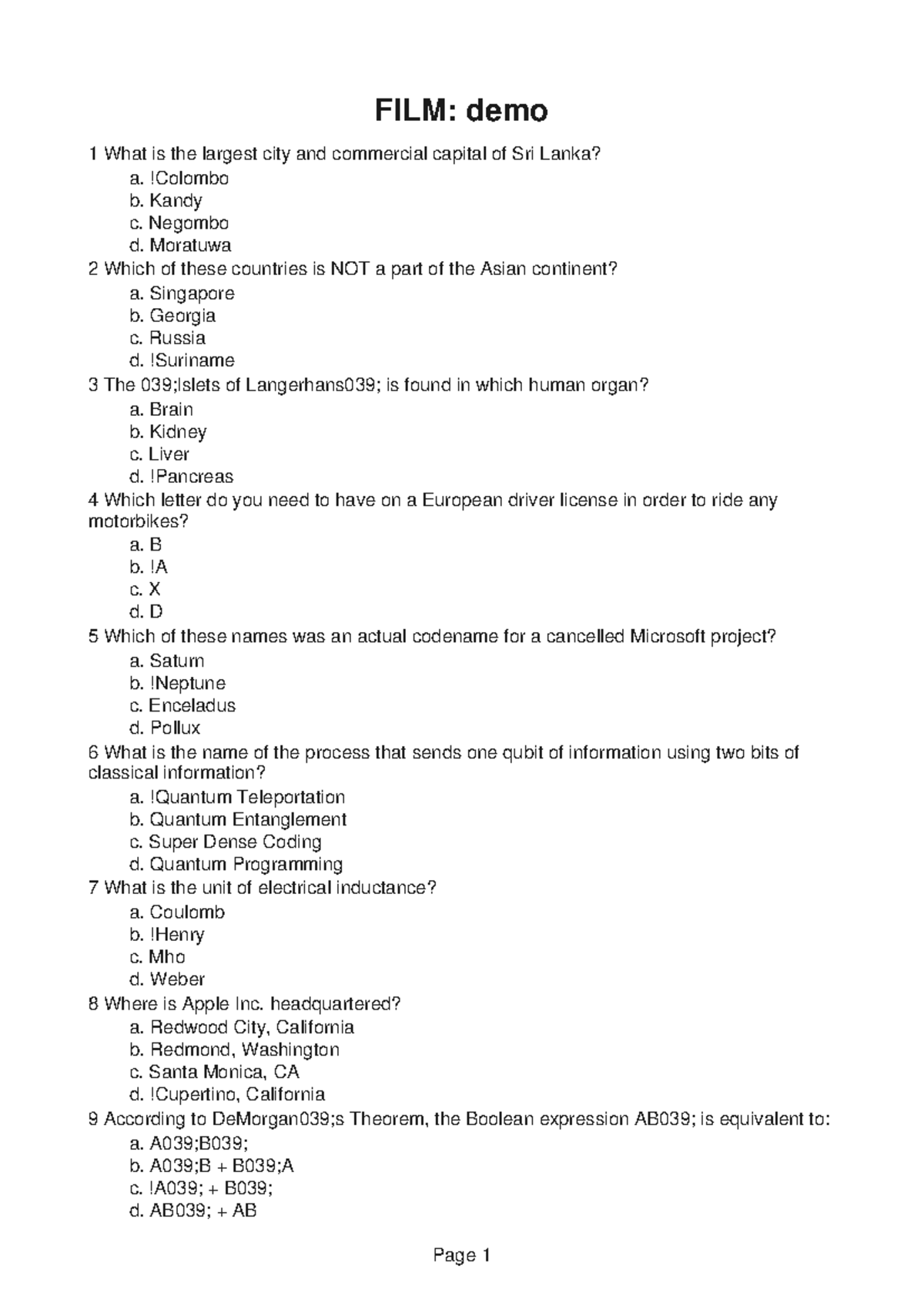 FILM292 Quiz: Trivia Questions and Answers - Studocu