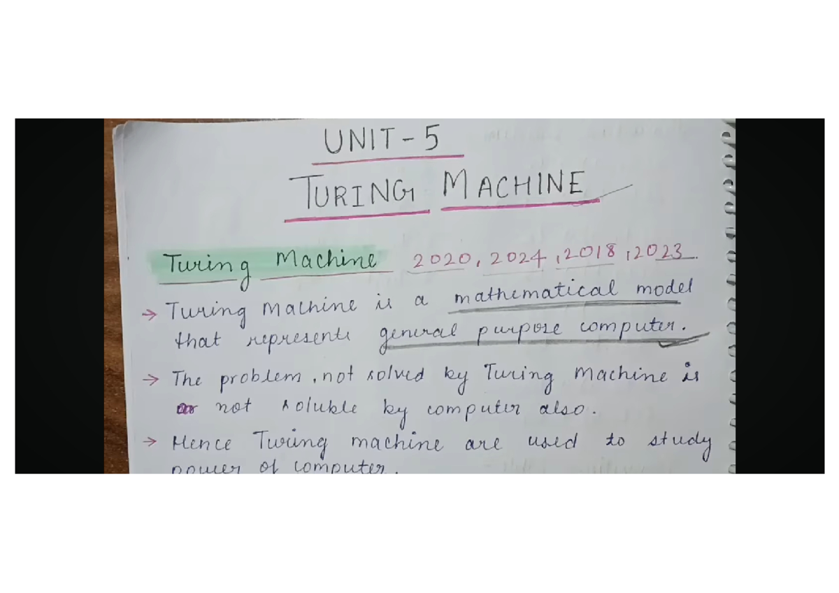 UNIT 5 Turing Machine Notes: Concepts & Types Explained - Studocu