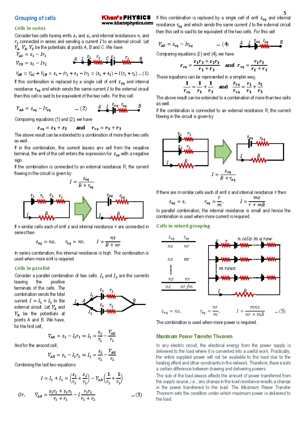 Current Electricity: Cells in Series and Parallel (PHYS 5, 6) - Studocu