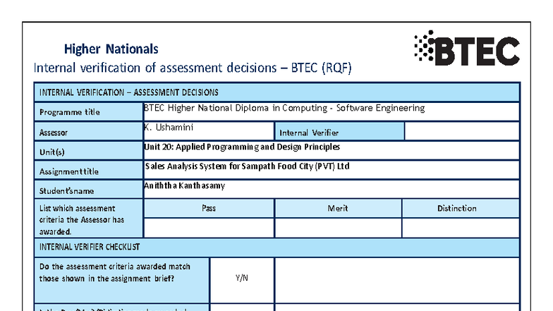 BTEC HND Computing Unit 20: Applied Programming & Design Principles - Studocu