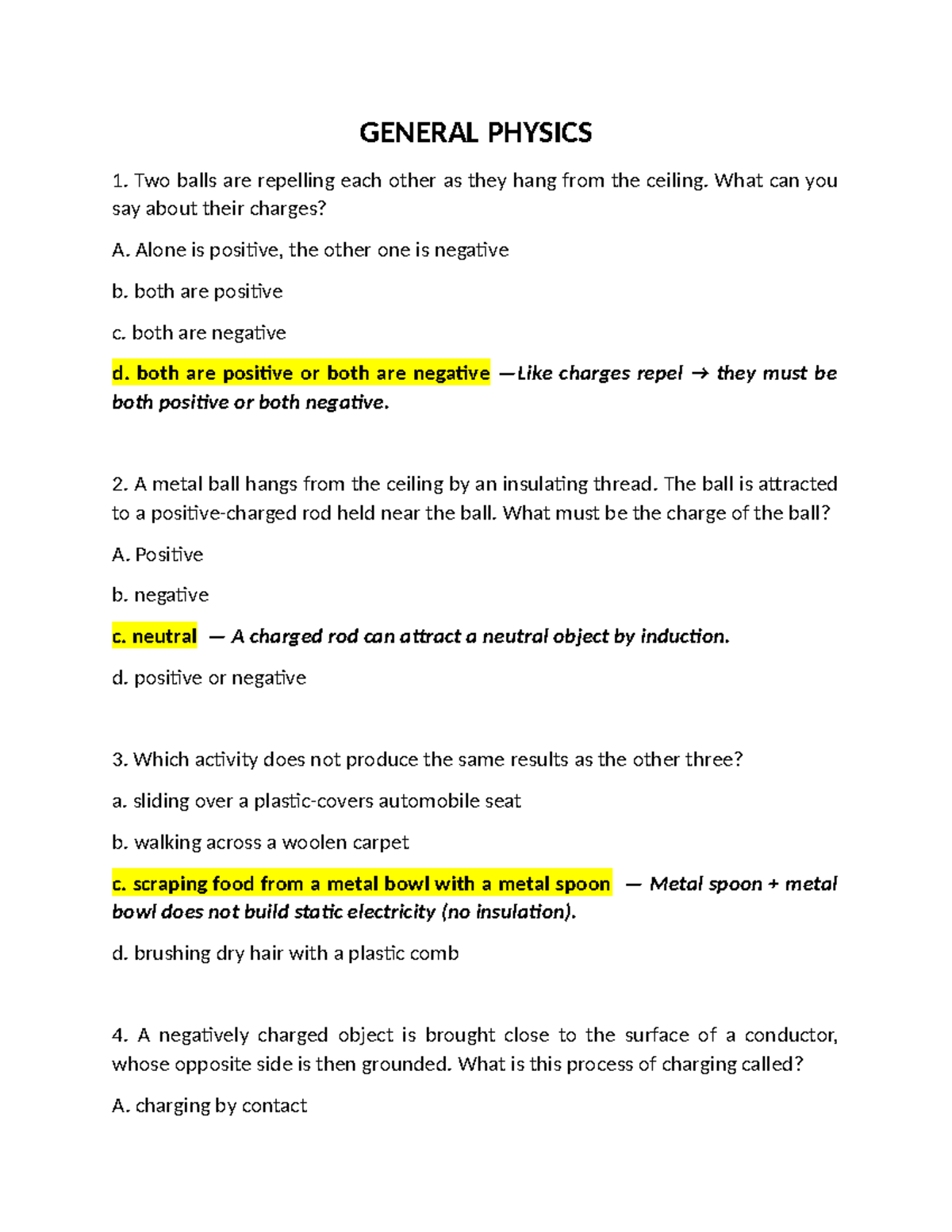 GENERAL PHYSICS 1: Charge Interactions and Circuit Concepts - Studocu