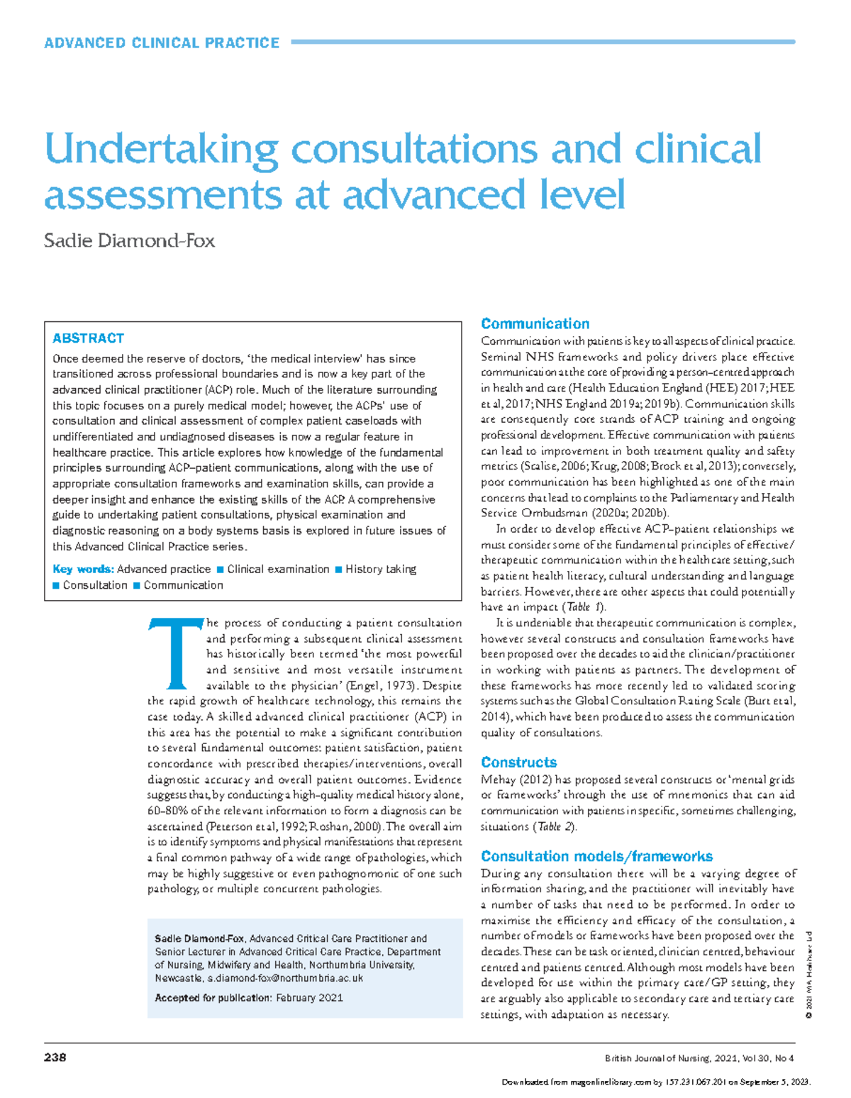 Advanced Consultation & Clinical Assessment Skills in ACP Practice ...