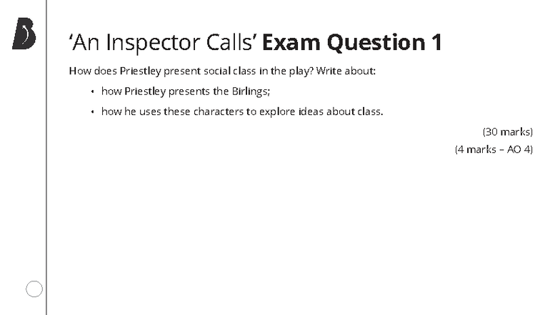 An Inspector Calls (AIC) Mini Exam Pack Questions Worksheet - Studocu