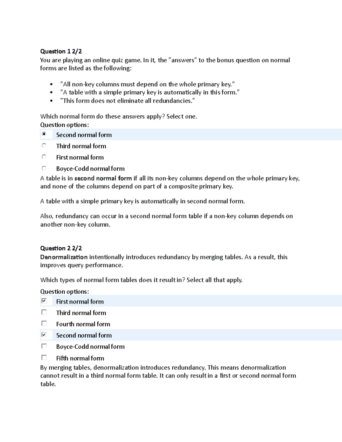 Module 5 Quiz: Understanding Normal Forms and SQL Queries - Studocu