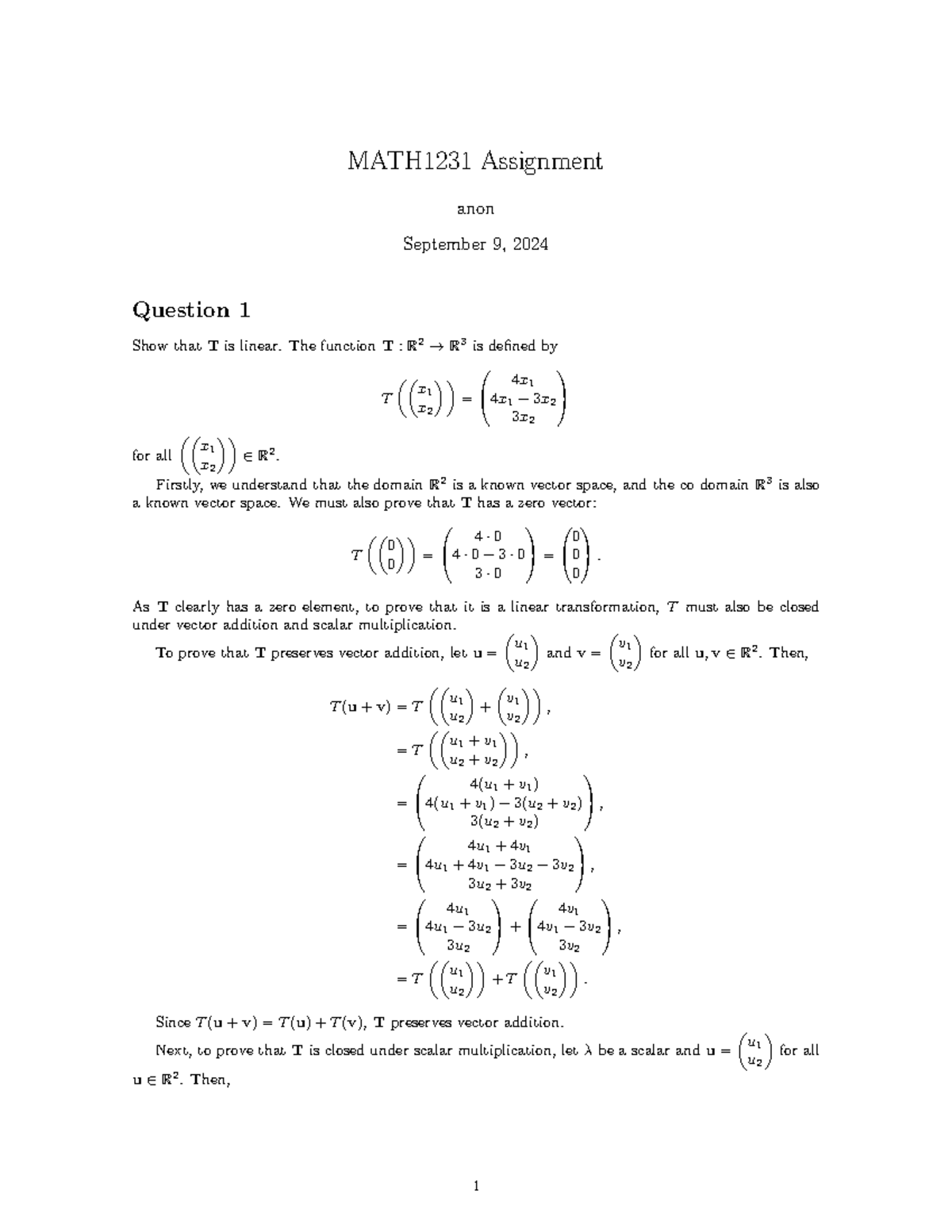 MATH1231 Assignment: Linear Transformations & Air Quality Analysis - Studocu