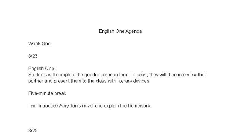Week 14 Agenda: English One Course Overview and Activities - Studocu