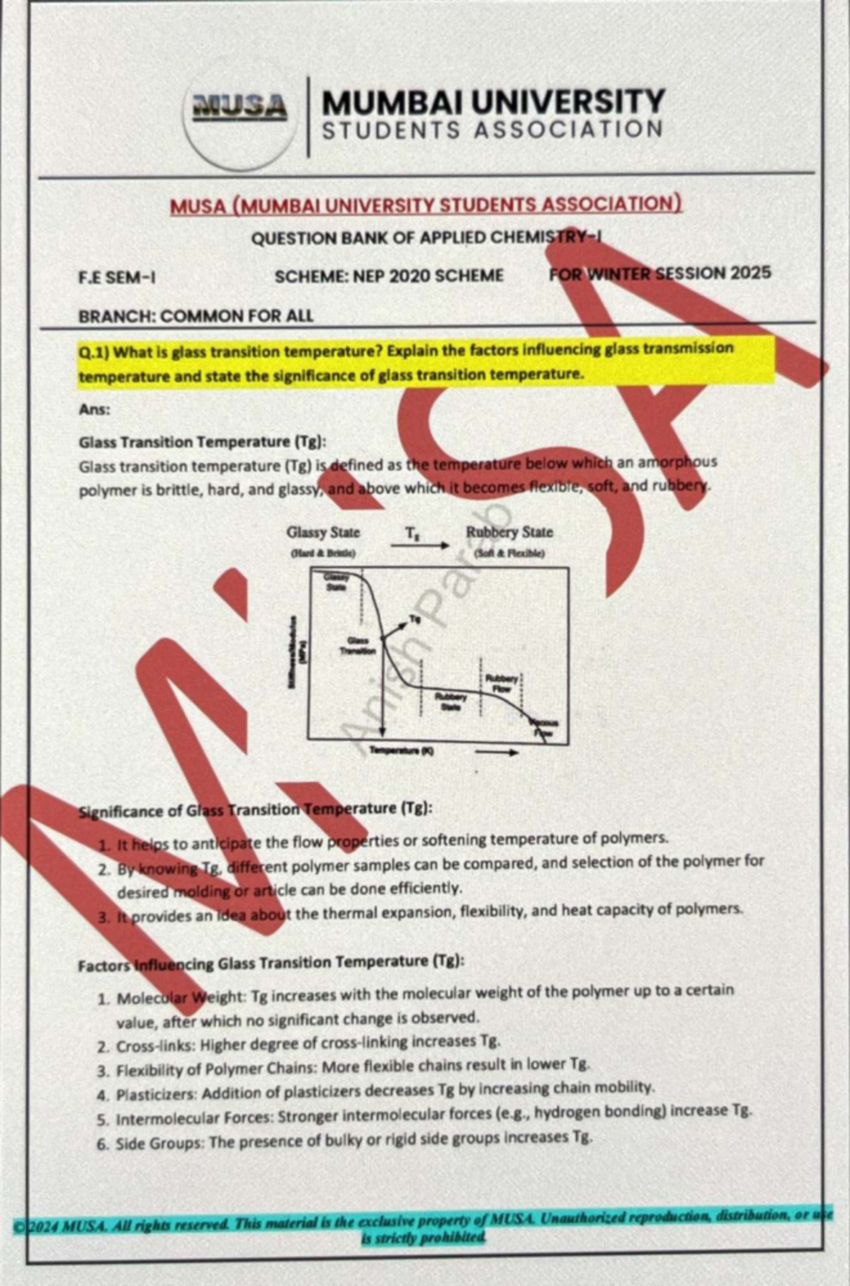 Applied Chemistry Question Bank (QB) Solutions for Winter 2025 - MUSA ...