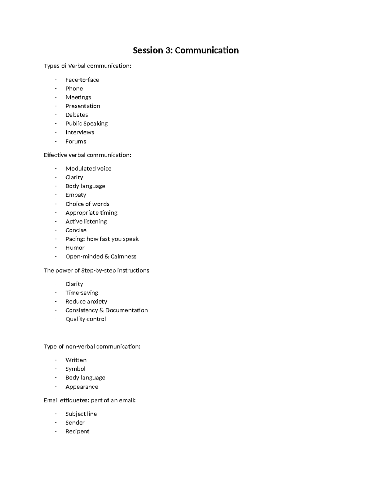 COM Note - Session 3: Communication Types of Verbal communication ...