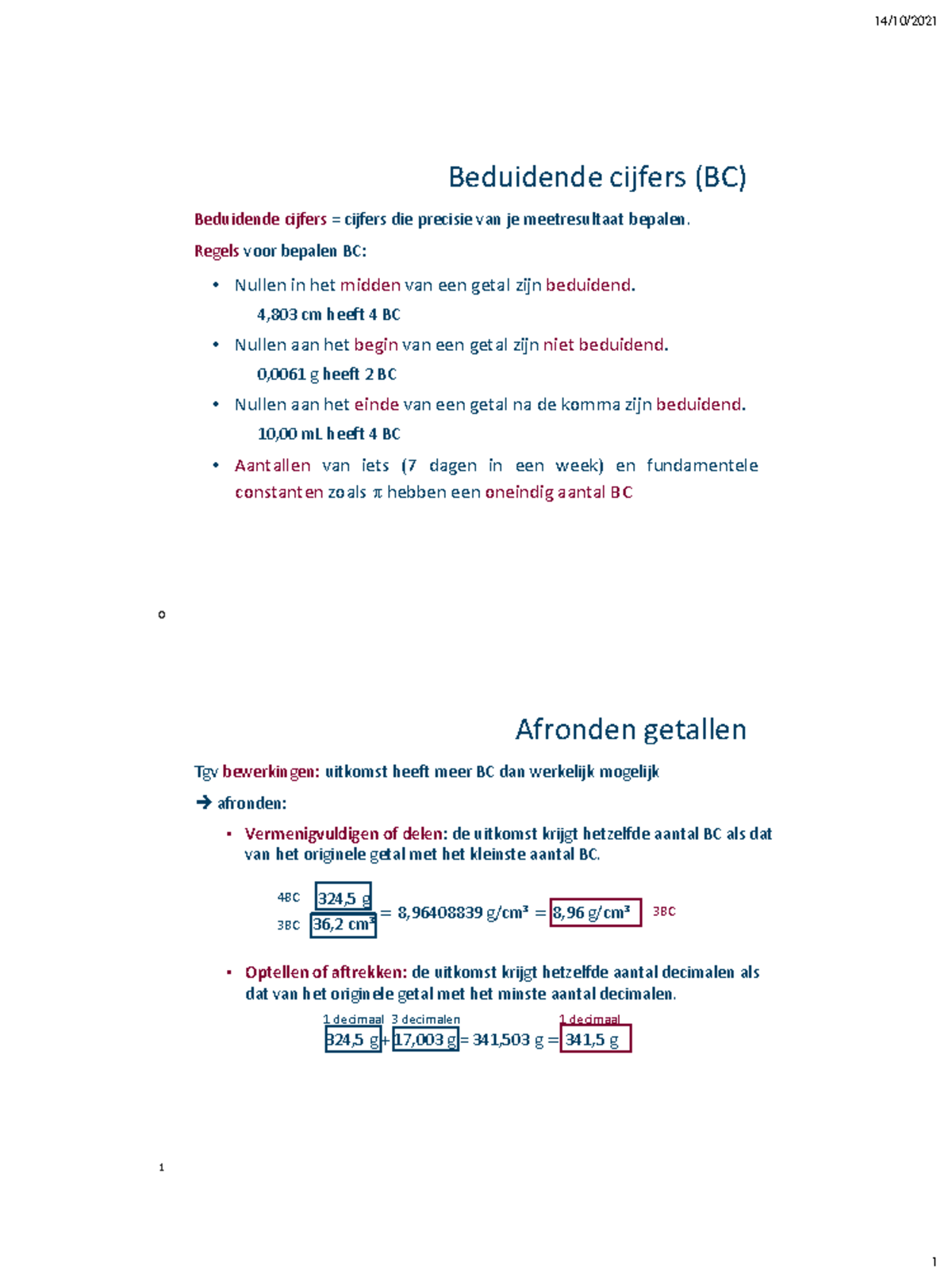 Eenheden en Nomenclatuur: Beduidende Cijfers, Afronding en Verbindingen ...