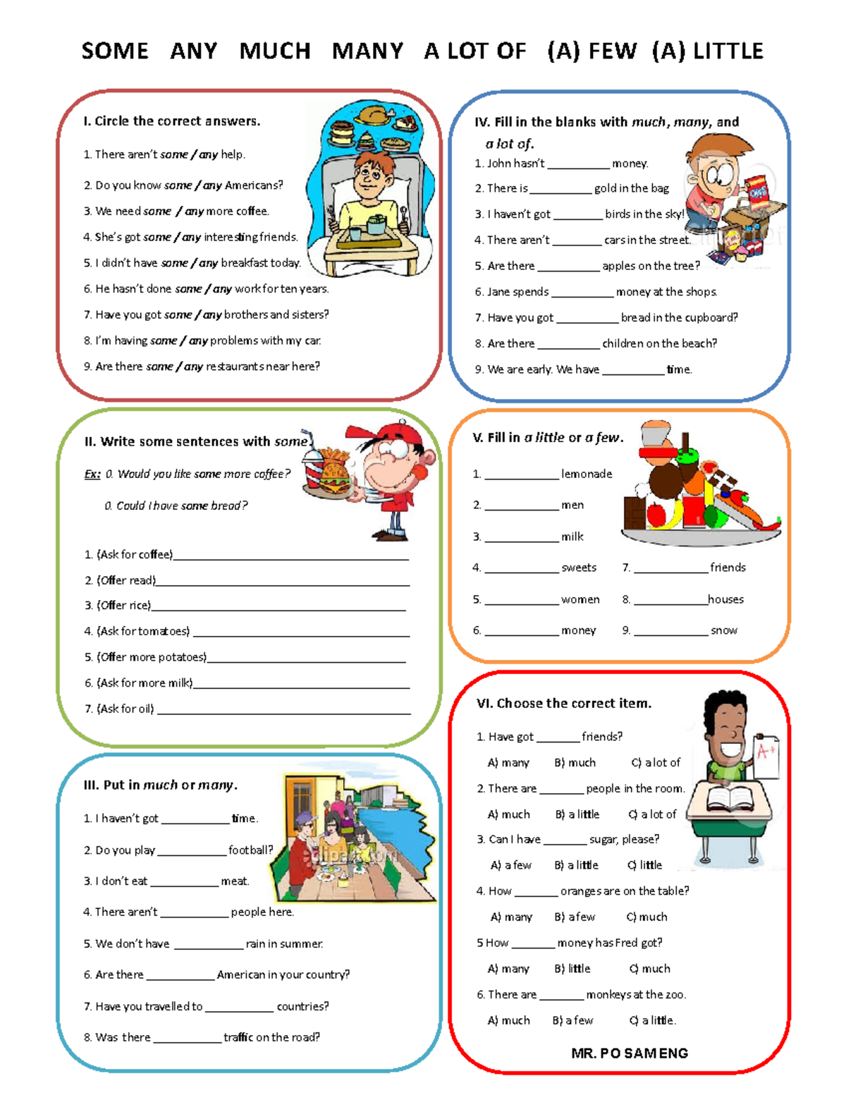 Quantifiers 49246 - bài tập - SOME ANY MUCH MANY A LOT OF (A) FEW (A ...