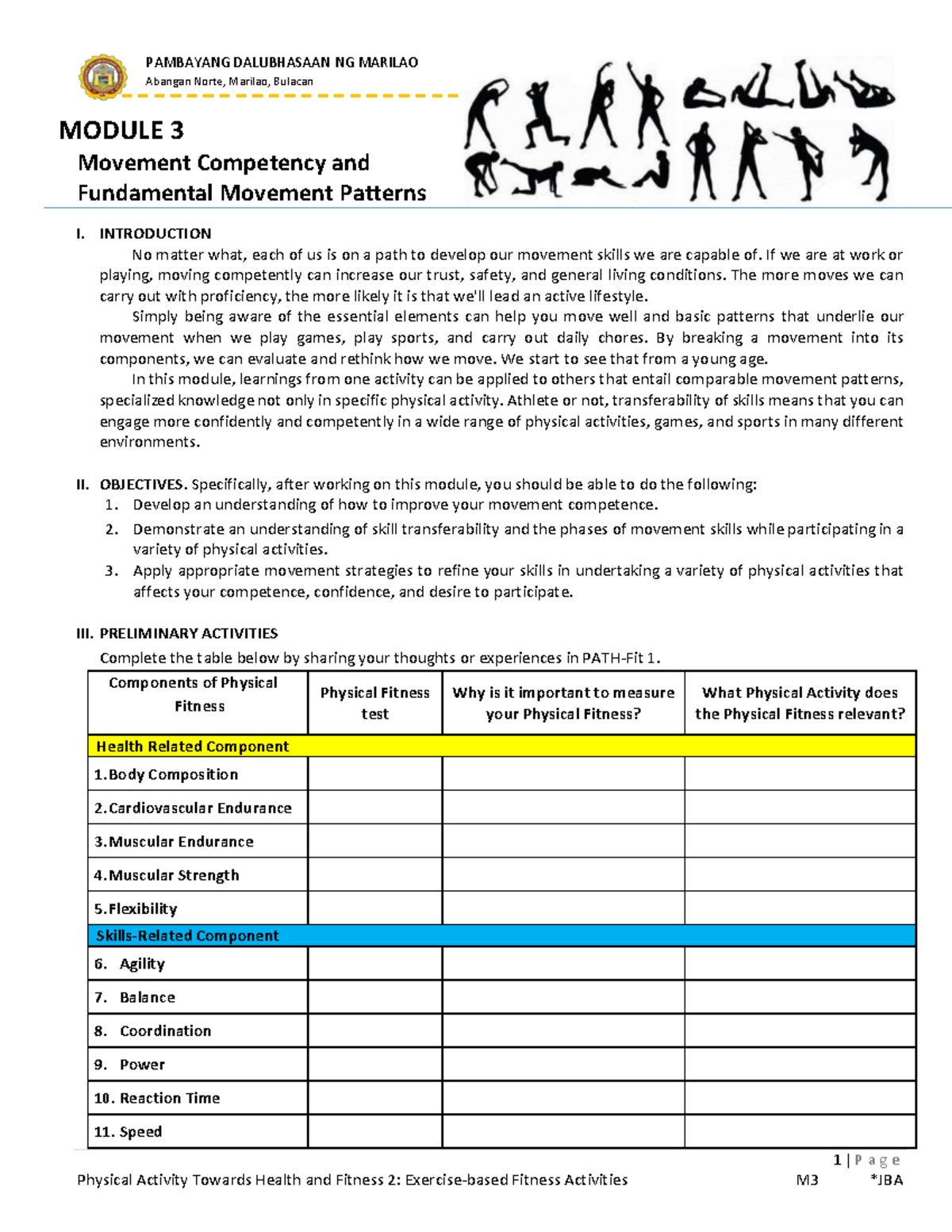 PATHFit M3: Movement Competency & Fundamental Patterns Module - Studocu
