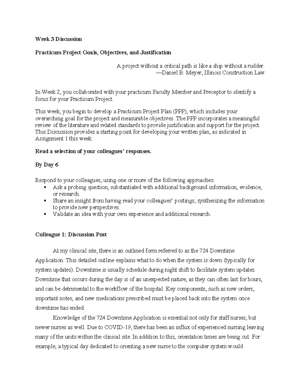Week 3 Discussion: Practicum Project Goals & Justification (Informatics ...
