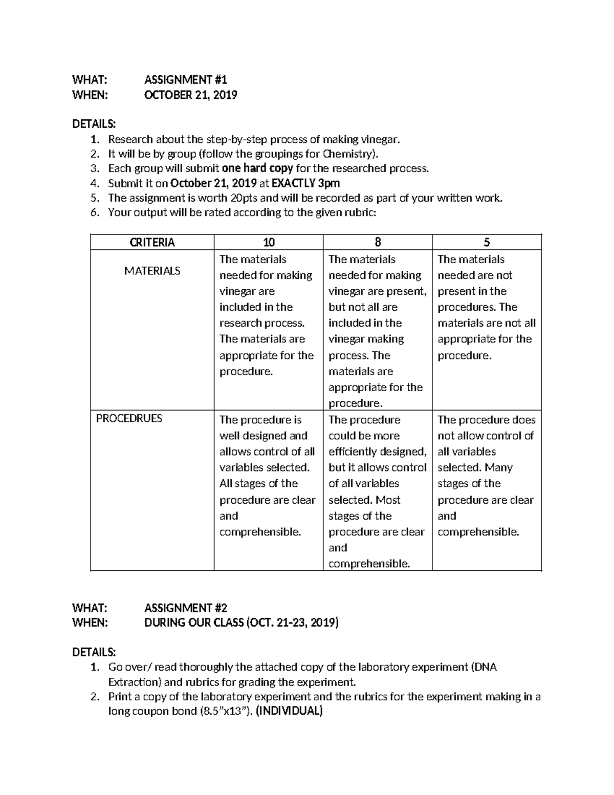Assignment(fermentation) - WHAT: ASSIGNMENT WHEN: OCTOBER 21, 2019 DETAILS: Research about the ...