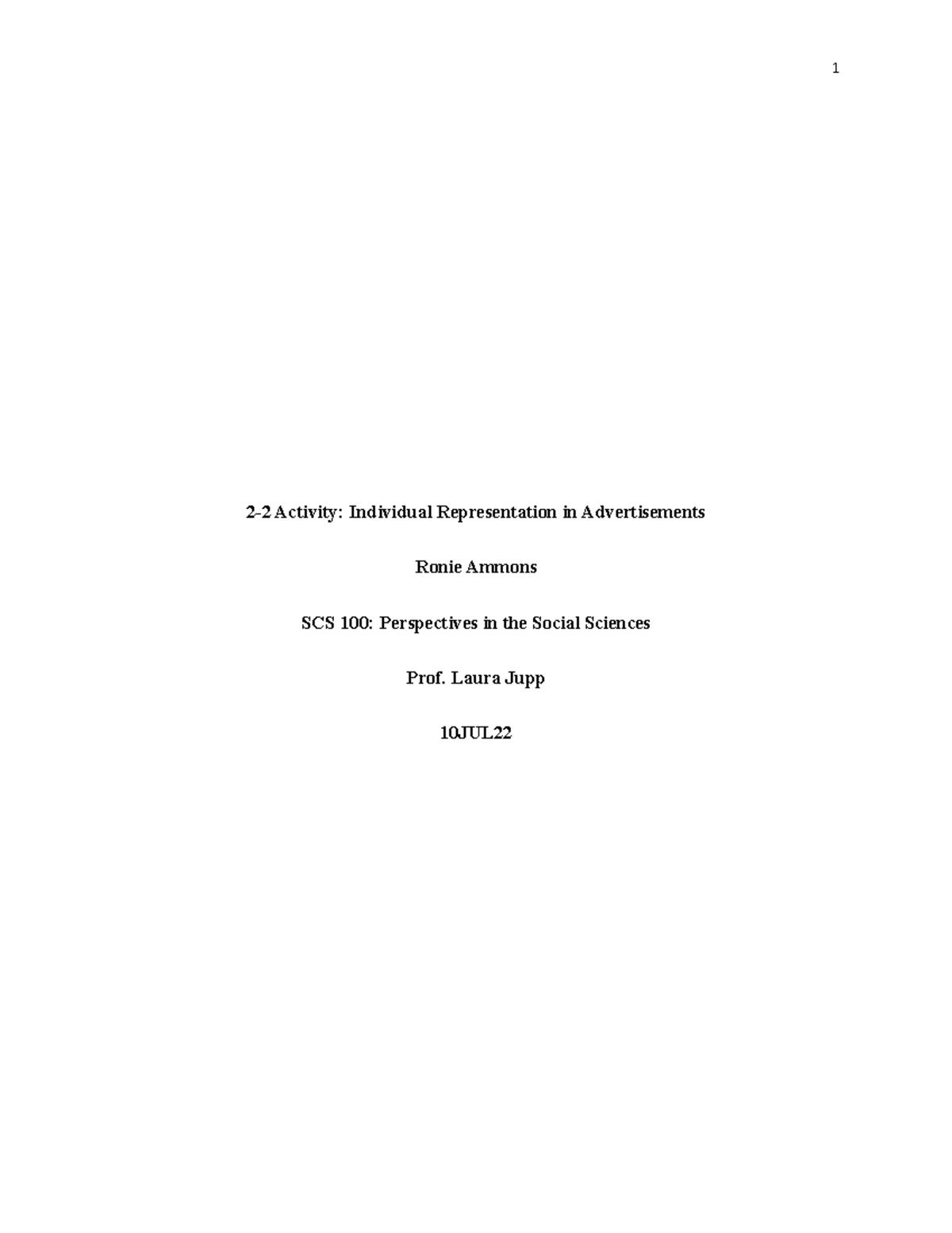SCS 100: 2-2 Activity on Individual Representation in Ads - Studocu