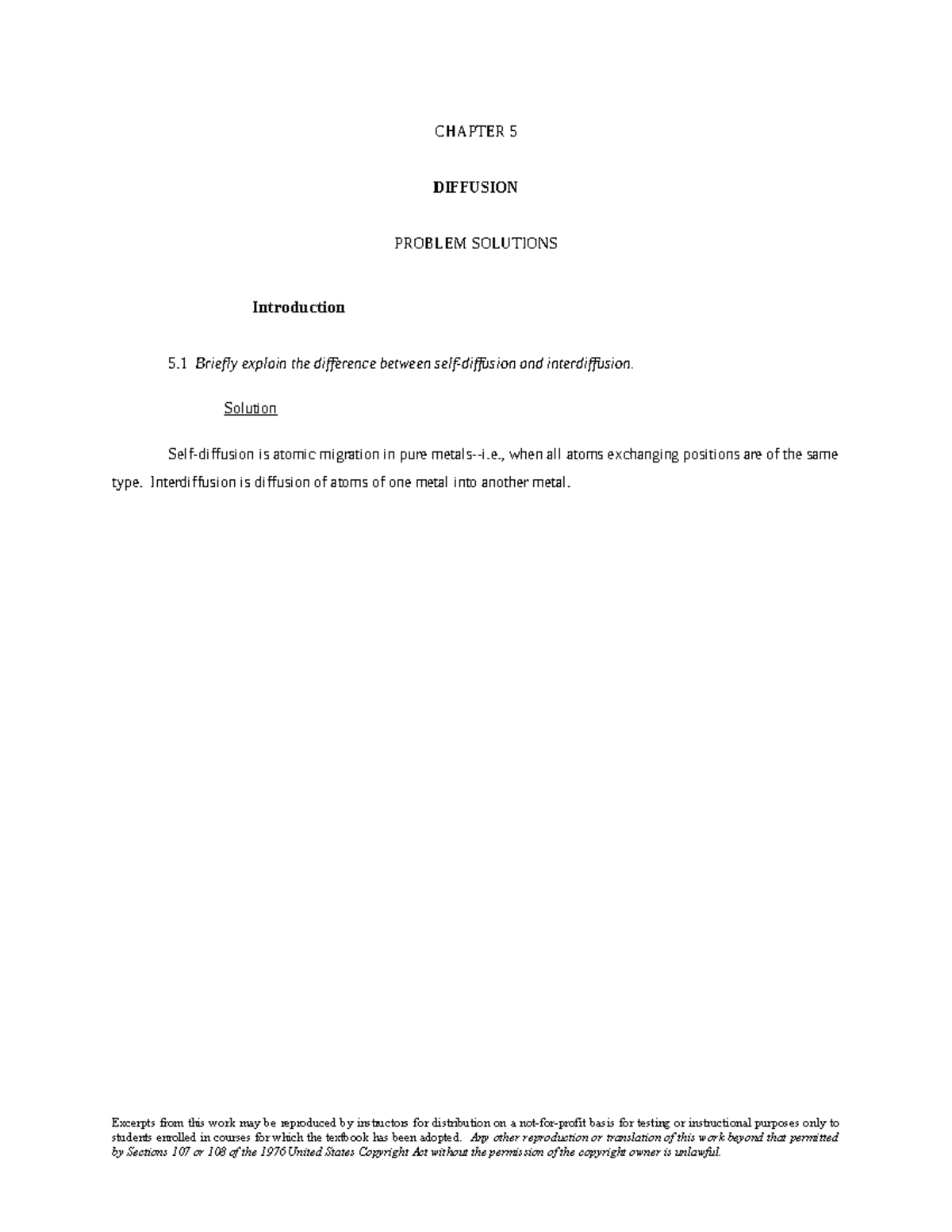 Diffusion Problem Solutions - Chapter 5 (ENG 101) - Studocu