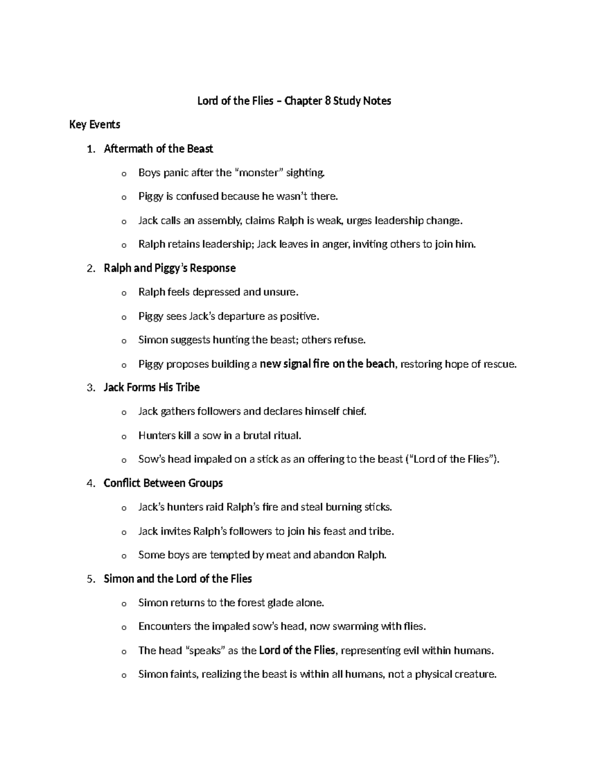 Lord of the Flies CH8: Key Events & Analysis Notes - Studocu
