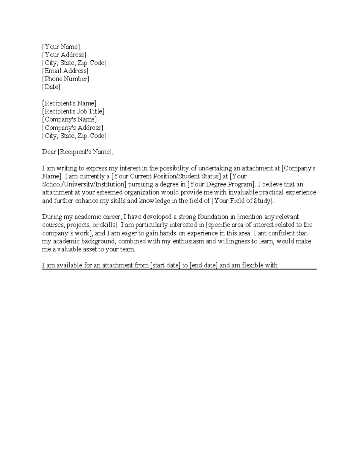 Attachment Application Letter for Internship Opportunity - Studocu