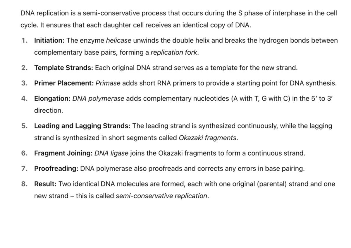 DNA Replication Summary: Key Steps in S Phase of Cell Cycle - Studocu