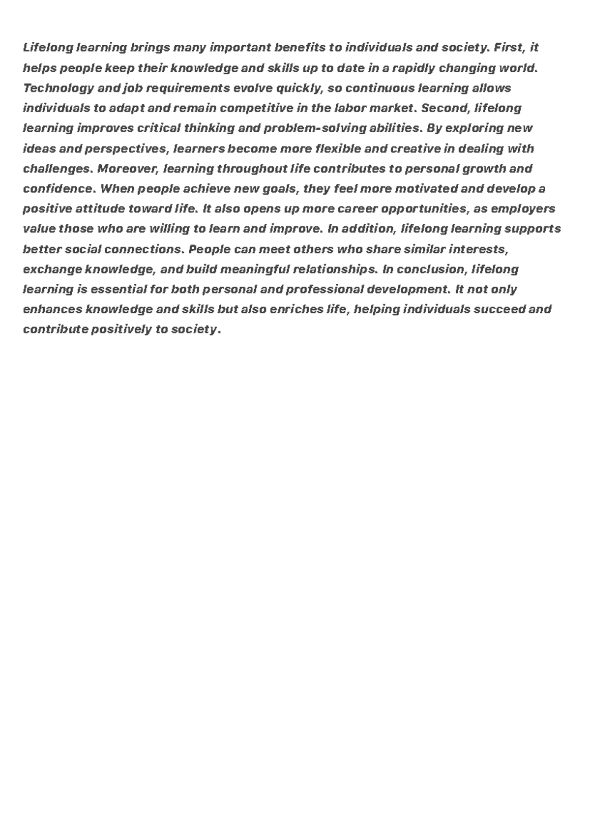 Benefits of Lifelong Learning for Personal & Societal Growth - Studocu