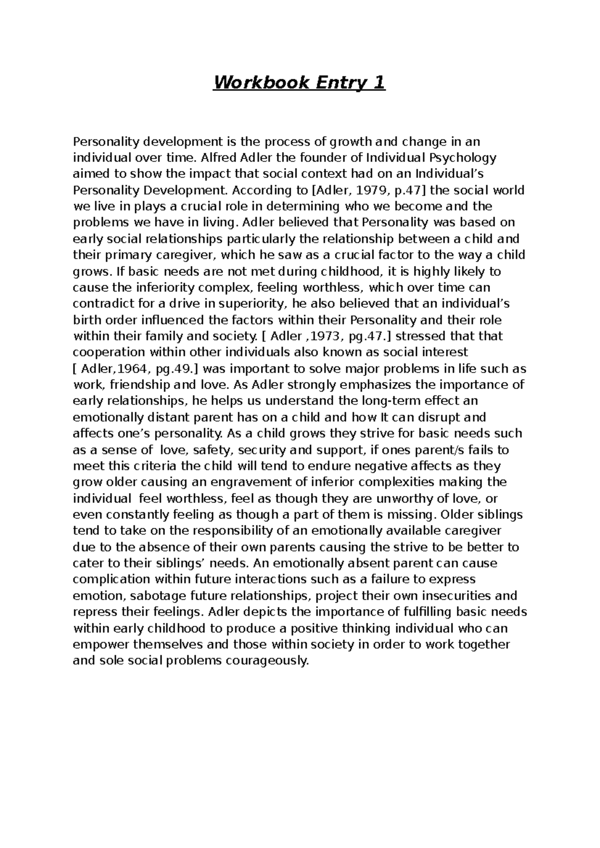 Journal 1/Workbook 1: Insights on Personality Development - Studocu