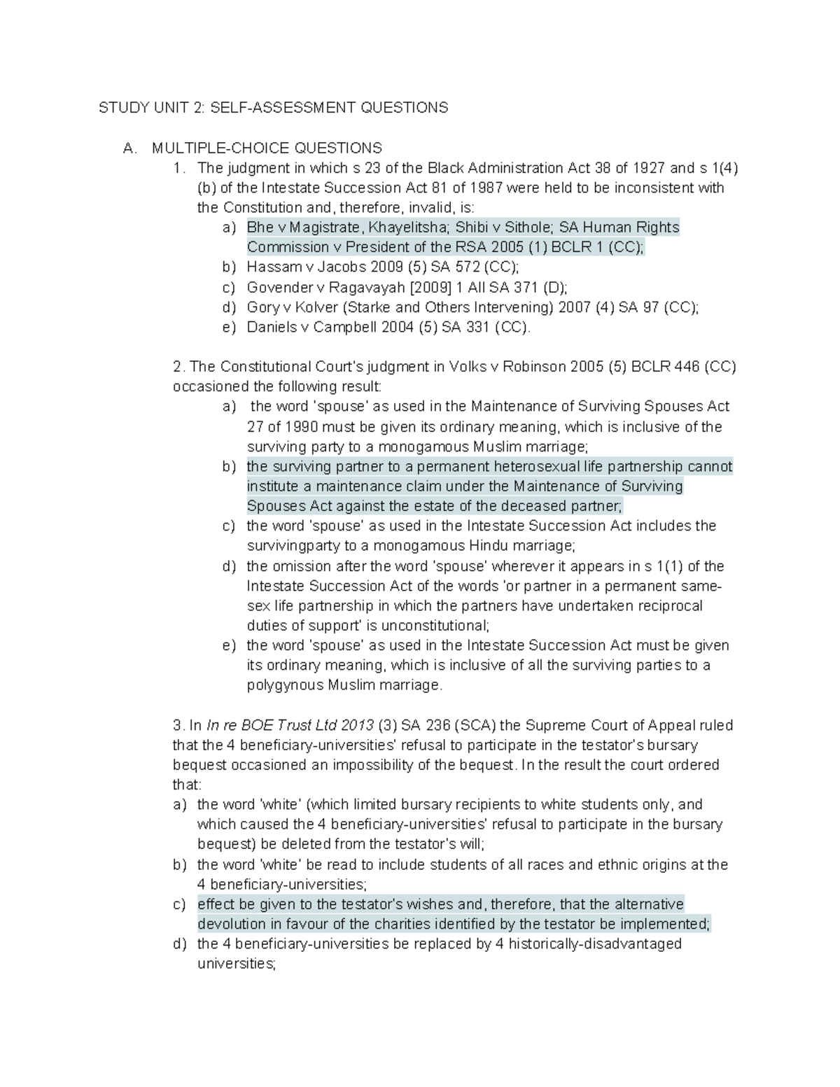 Succession Week 2 Self-evaluation - STUDY UNIT 2: SELF-ASSESSMENT ...