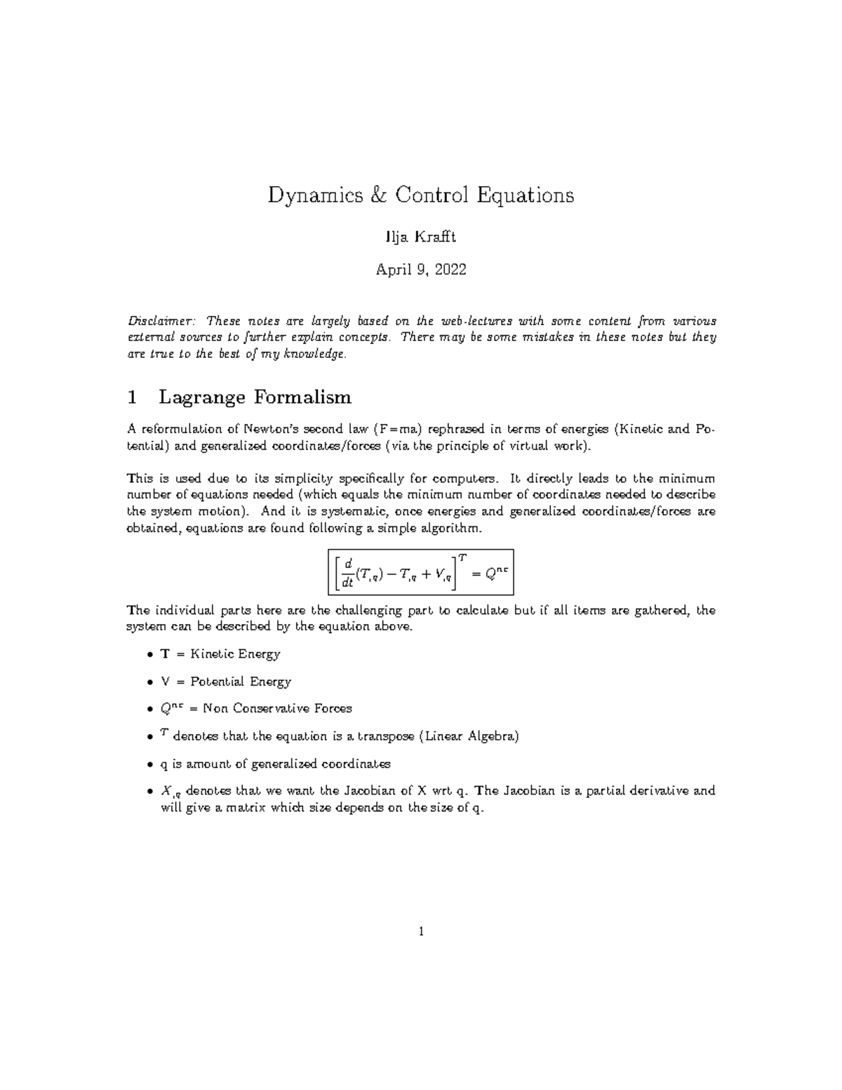 Dynamics Control: Lecture Notes on Equations and Applications - Studeersnel